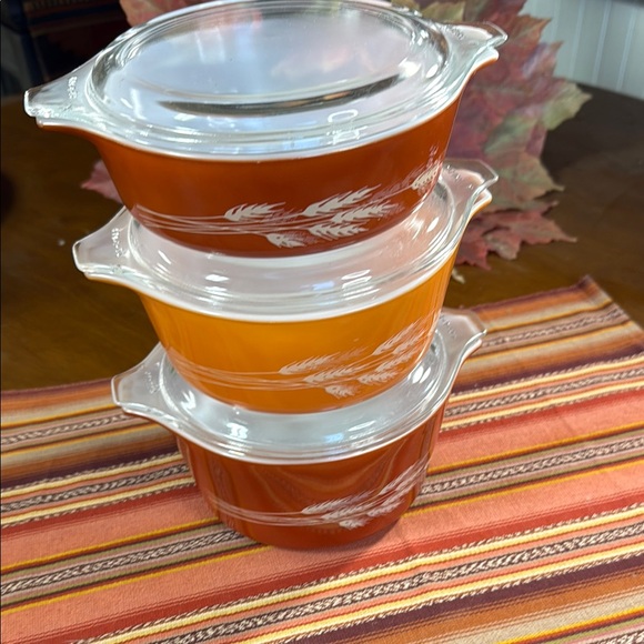 Pyrex | Kitchen | Vintage Autumn Harvest Wheat Pyrex Casserole Dishes ...